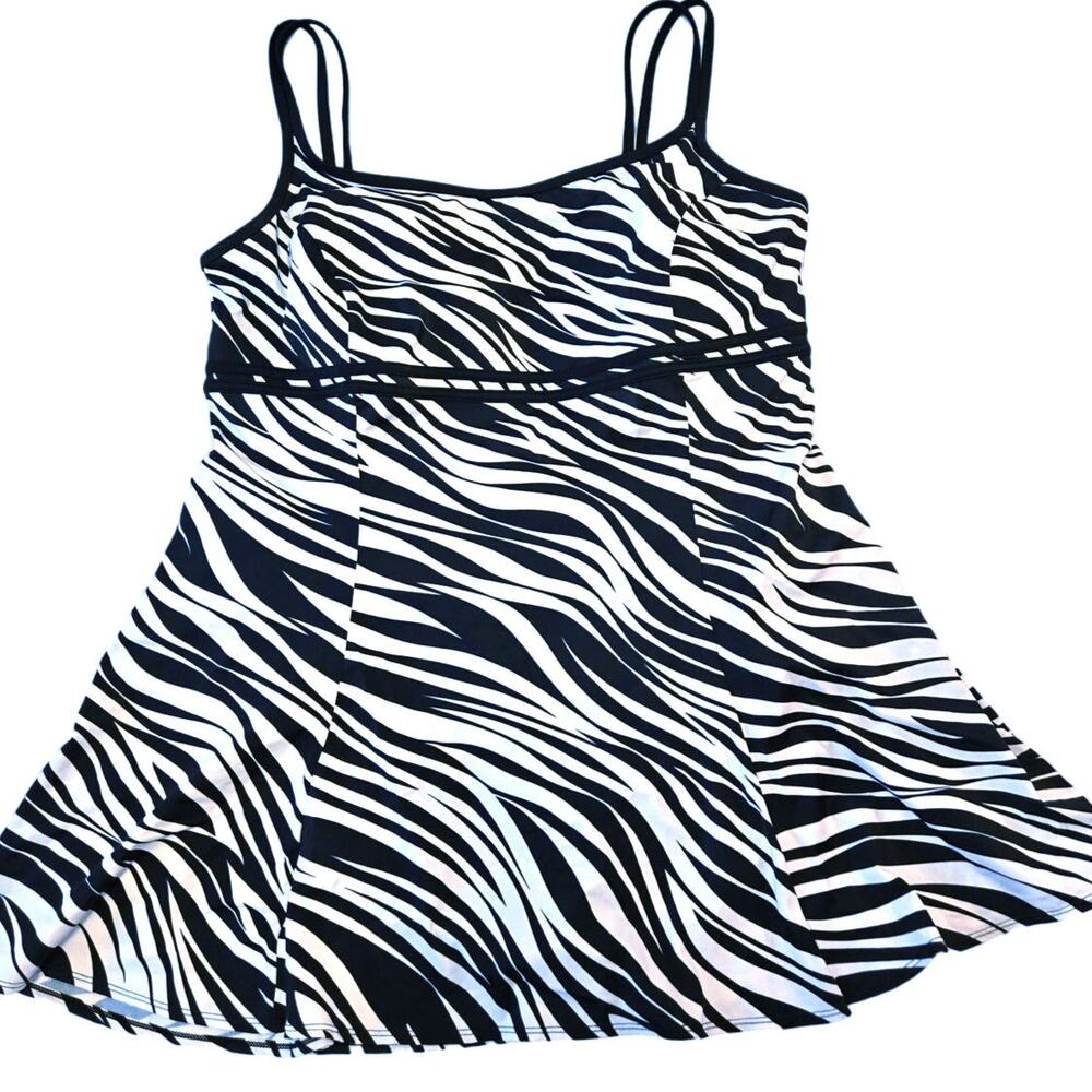 Great Lengths Swim Black White Zebra Print Swim Dress… Gem